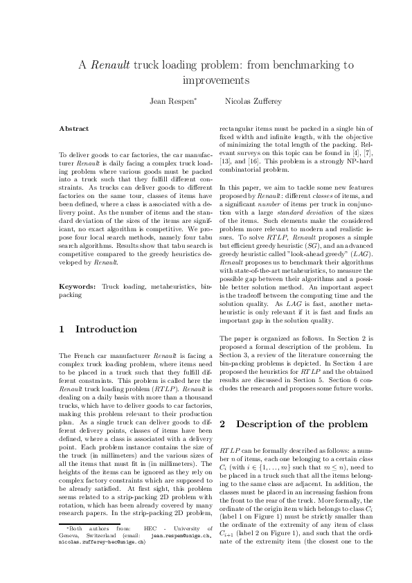 (PDF) A Renault truck loading problem: from benchmarking to improvements