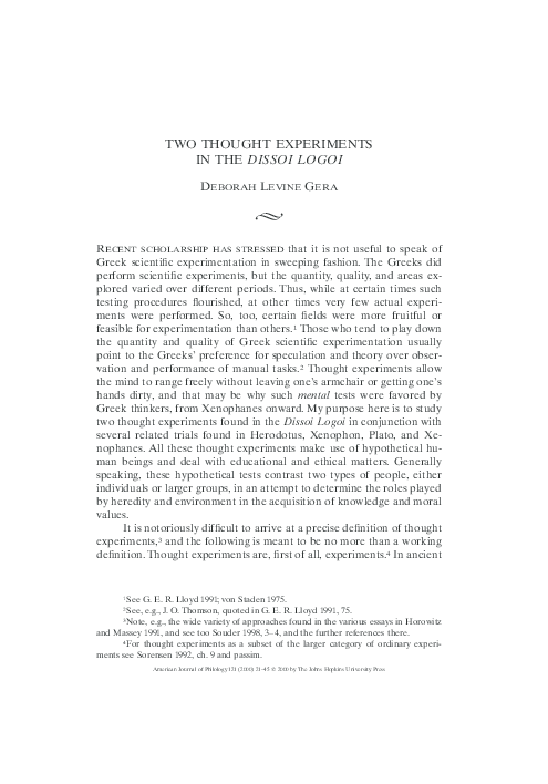 (PDF) TWO THOUGHT EXPERIMENTS IN THE DISSOI LOGOI