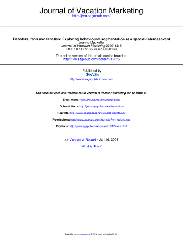 (PDF) Dabblers, fans and fanatics: Exploring behavioural segmentation ...