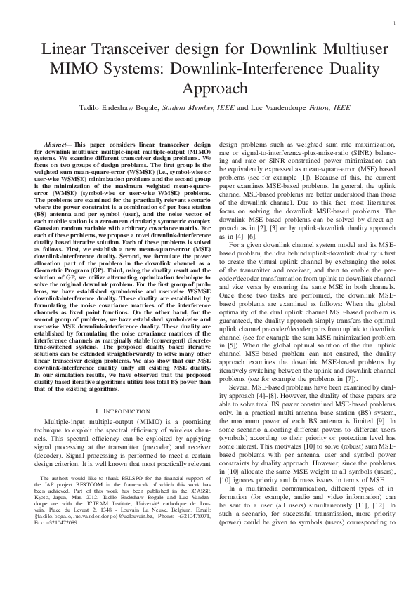 Pdf Mimo Downlink Transceiver Design Via Duality