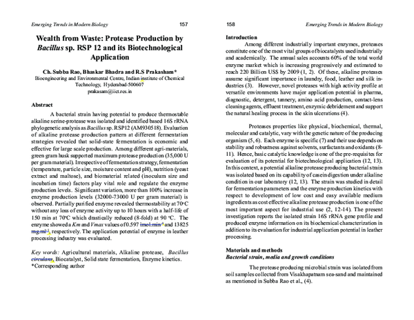 (PDF) Wealth from Waste: Protease Production by Bacillus sp. RSP 12 and ...