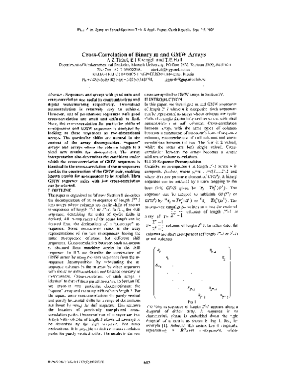 Cross Correlation Of Binary M And Gmw Arrays