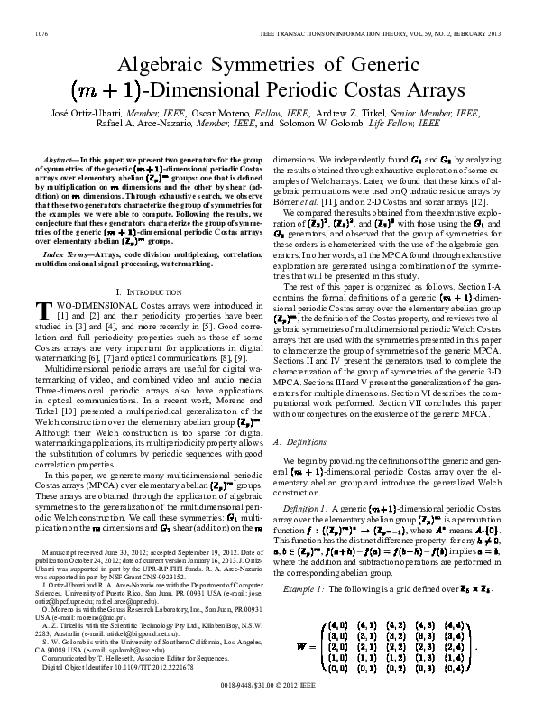 Algebraic symmetries of generic $(m+ 1) $ dimensional periodic Costas arrays
