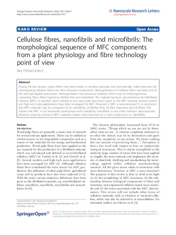 (PDF) N Cellulose fibres, nanofibrils and microfibrils: The ...