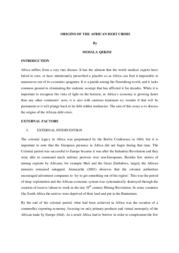 (PDF) ORIGINS OF THE AFRICAN DEBT CRISIS