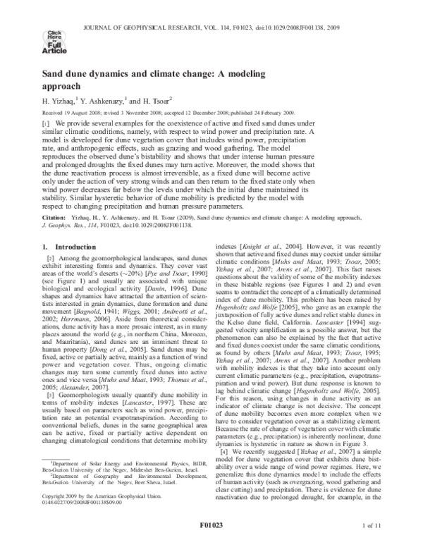 (PDF) Sand dune dynamics and climate change: A modeling approach