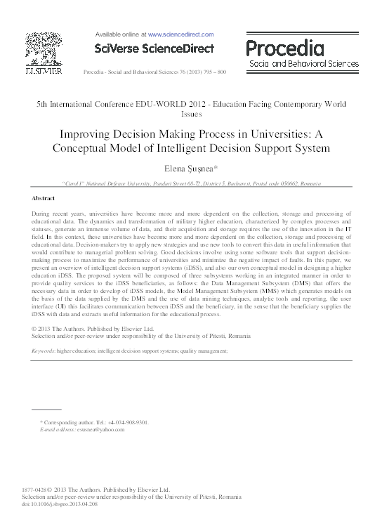 (PDF) Improving Decision Making Process in Universities: A Conceptual Model of Intelligent ...
