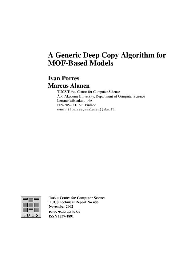 Pdf A Generic Deep Copy Algorithm For Mof Based Models