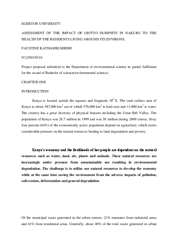 (DOC) EGERTON UNIVERSITY ASSESSMENT OF THE IMPACT OF GIOTTO DUMPSITE IN ...