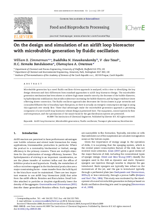 Pdf On The Design And Simulation Of An Airlift Loop Bioreactor With Microbubble Generation By