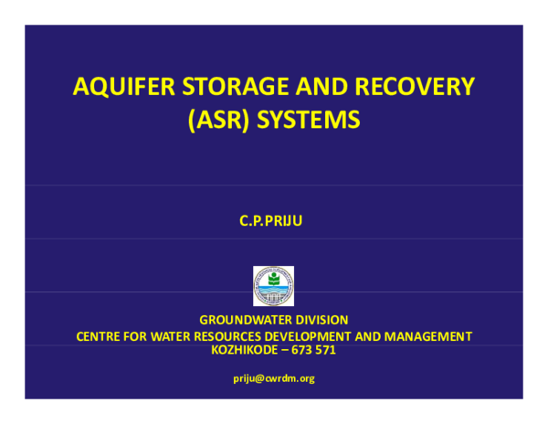 (PDF) AQUIFER STORAGE AND RECOVERY (ASR) SYSTEMS