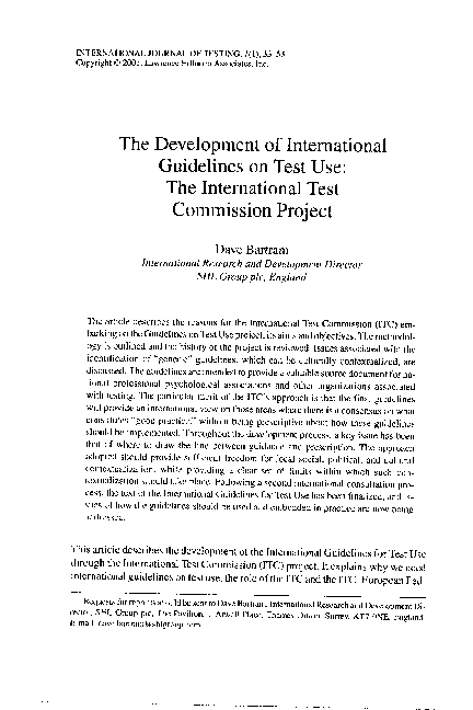 (PDF) The Development of International Guidelines on Test Use: The ...