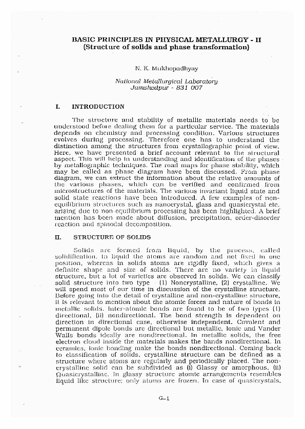 (PDF) BASIC PRINCIPLES IN PHYSICAL METALLURGY -II (Structure of solids ...