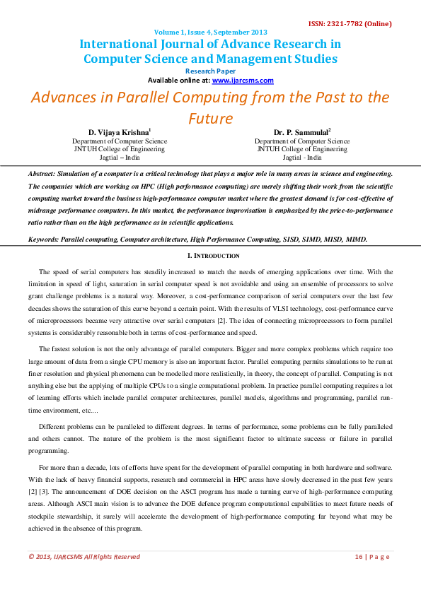 (PDF) Advances in Parallel Computing from the Past to the Future