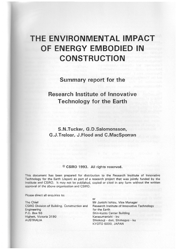 (PDF) The environmental impact of energy embodied in construction
