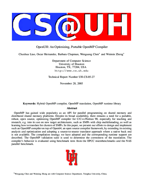Pdf Openuh An Optimizing Portable Openmp Compiler