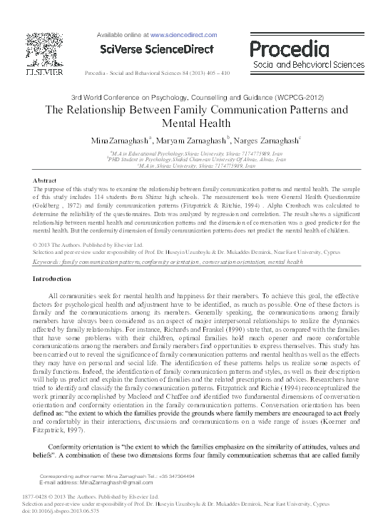 (PDF) The Relationship Between Family Communication Patterns and Mental ...