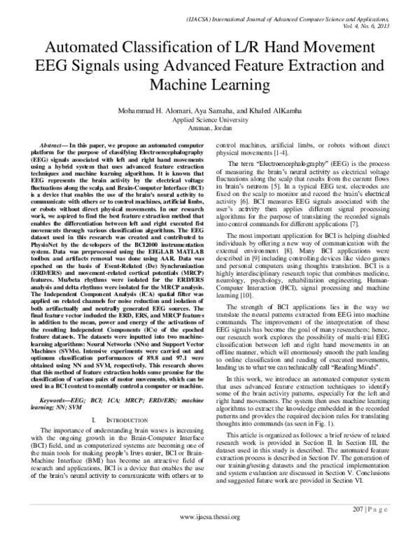 (PDF) Automated Classification of L/R Hand Movement EEG Signals using Advanced Feature ...