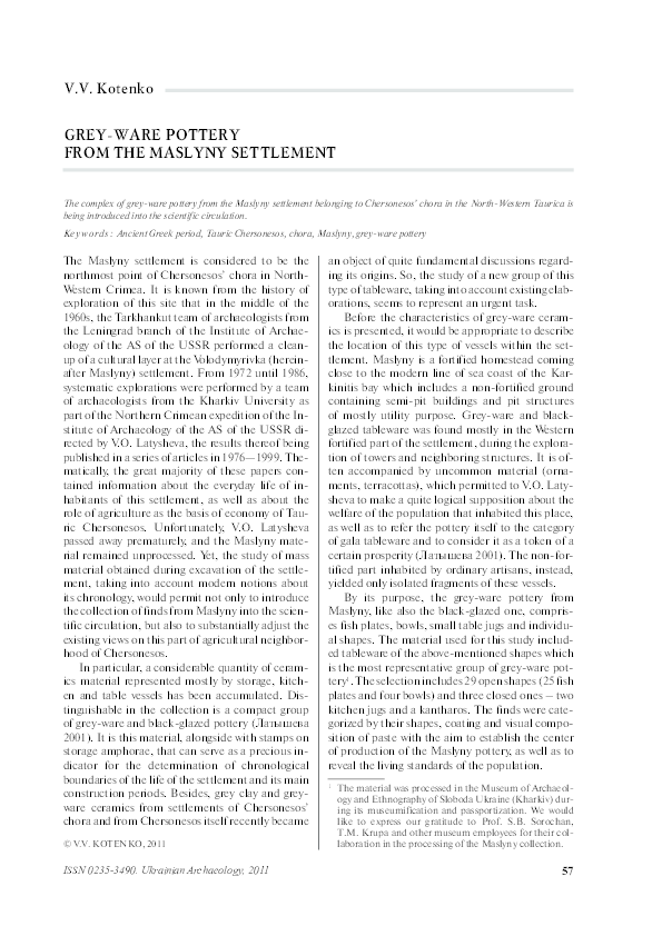 (PDF) Grey-Ware Pottery from the Maslyny Settlement