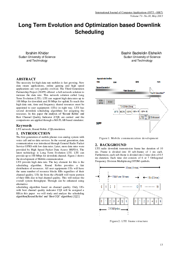 (PDF) Long Term Evolution and Optimization based Downlink Scheduling