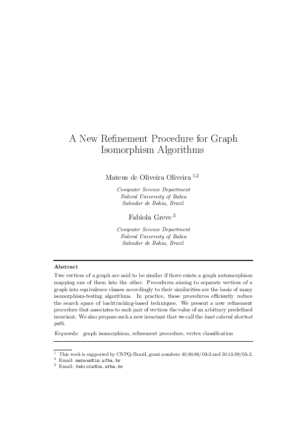 Pdf A New Refinement Procedure For Graph Isomorphism Algorithms