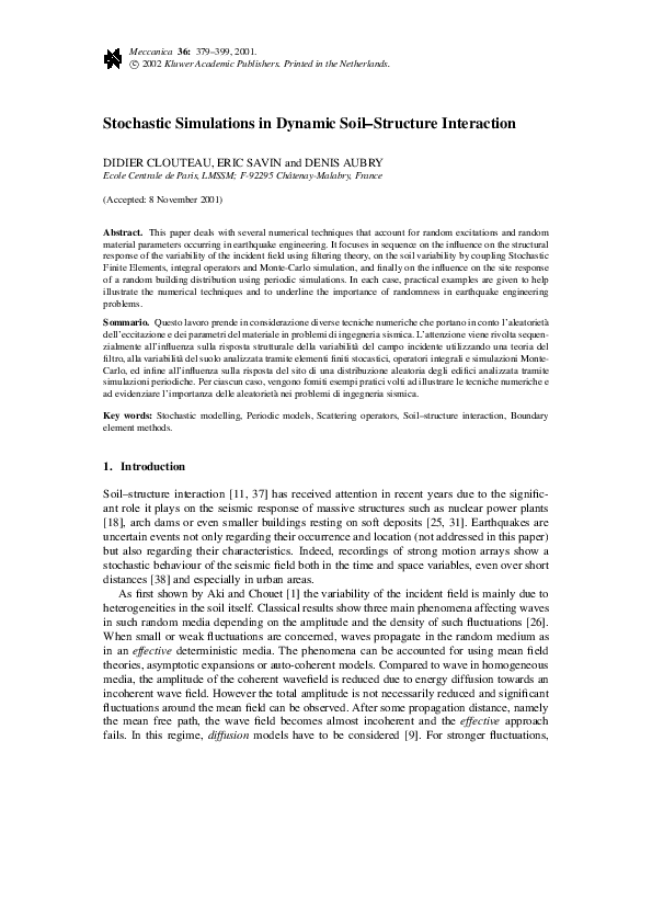 (PDF) Stochastic Simulations in Dynamic Soil–Structure Interaction