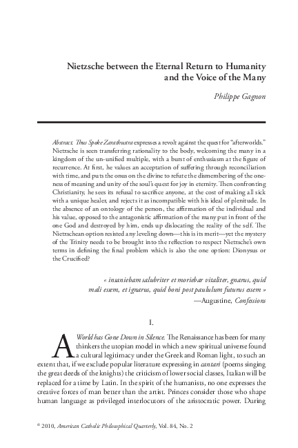 (PDF) "Nietzsche between the Eternal Return to Humanity and the Voice ...
