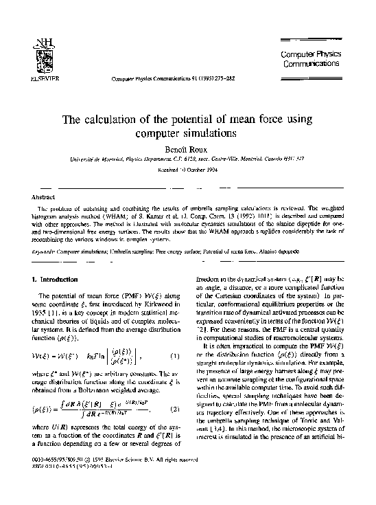 (PDF) The calculation of the potential of mean force using computer ...