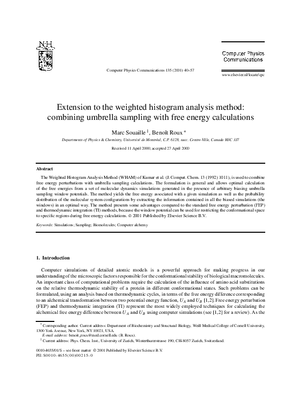 (PDF) Extension to the weighted histogram analysis method Combining Umbrella sampling with free ...