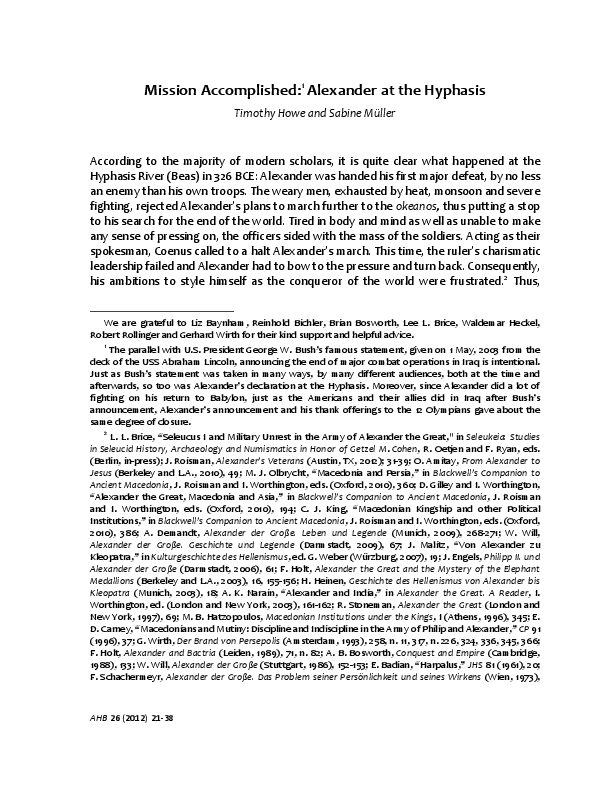 (PDF) Howe-Müller. "Mission Accomplished: Alexander at the Hyphasis"