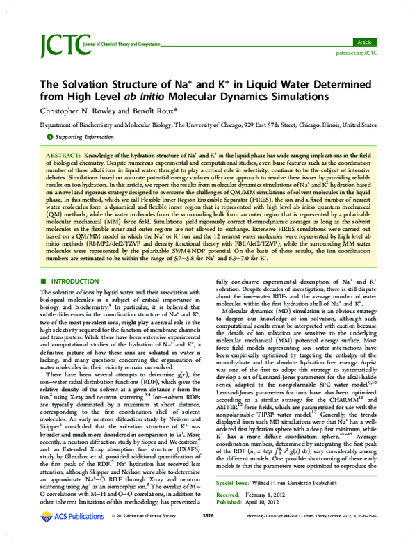 (PDF) The Solvation Structure of Na + and K + in Liquid Water Determined from High Level ab ...