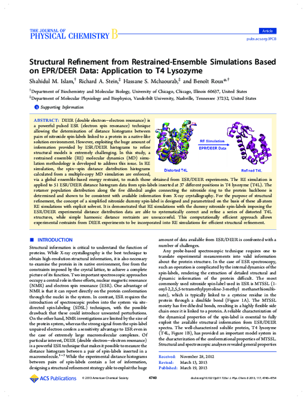 (PDF) Structural Refinement from Restrained-Ensemble Simulations Based ...