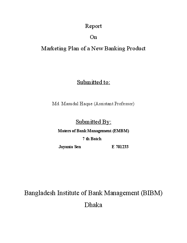 (DOC) Marketing plan for new banking product