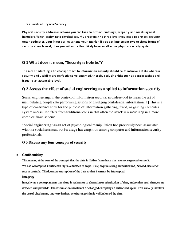 (DOC) Three Levels of Physical Security Physical Security addresses actions