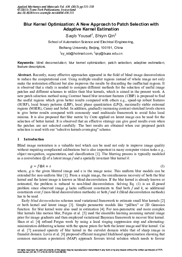 Pdf Blur Kernel Optimization A New Approach To Patch Selection With Adaptive Kernel Estimation