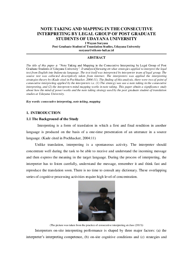 (DOC) NOTE TAKING AND MAPPING IN THE CONSECUTIVE INTERPRETING BY SURYASA