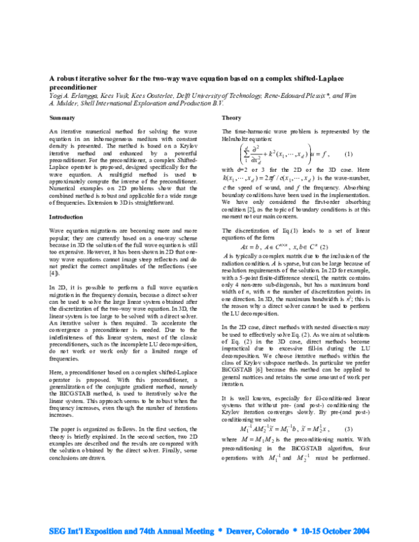 Pdf A Robust Iterative Solver For The Two Way Wave Equation Based On