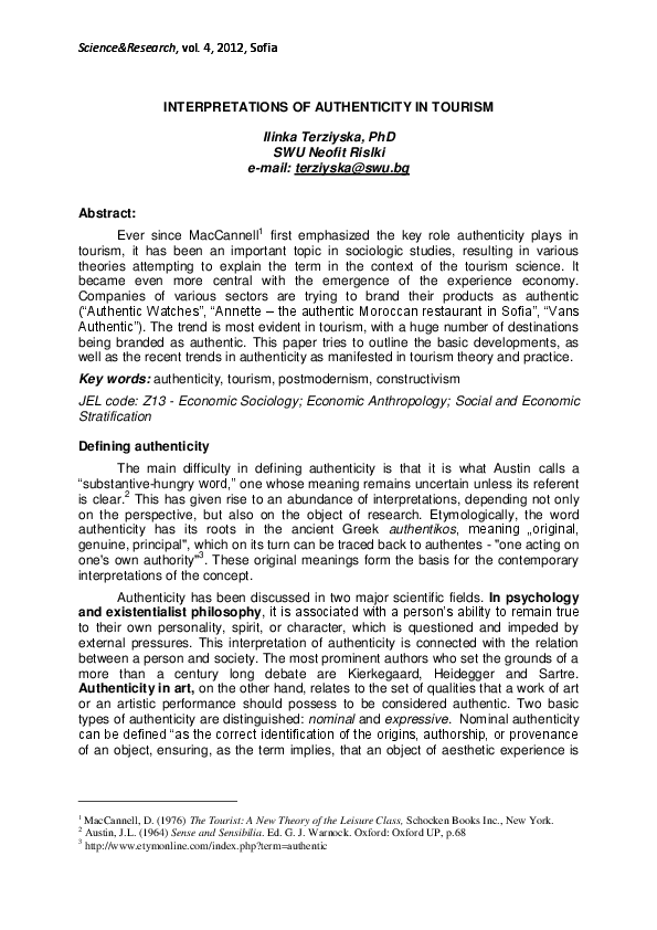 (PDF) Authenticity: tourism and the implications of a constructivist ...