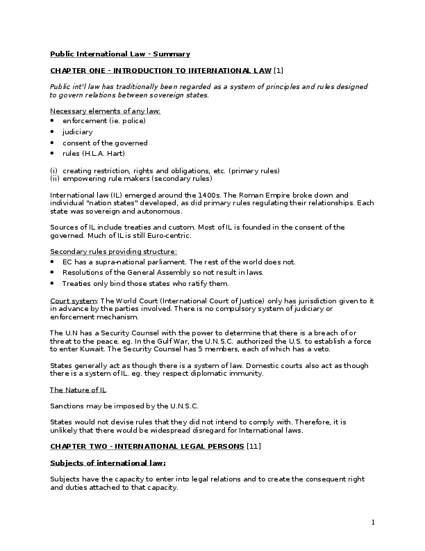 (DOC) Public International Law -Summary CHAPTER ONE -INTRODUCTION TO ...