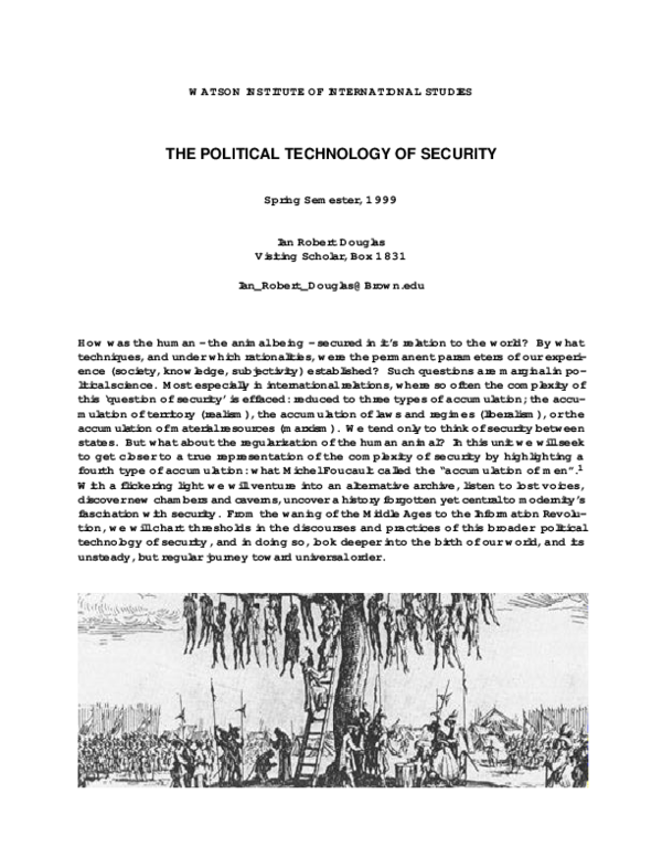 (PDF) The Political Technology of Security