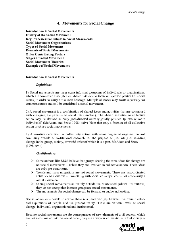 Social Change 1 4. Movements for Social Change Introduction