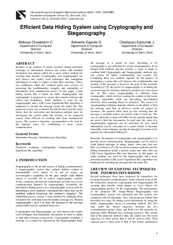 (PDF) Efficient Data Hiding System using Cryptography and Steganography (PDF) Efficient Data Hiding System using Cryptography and Steganography