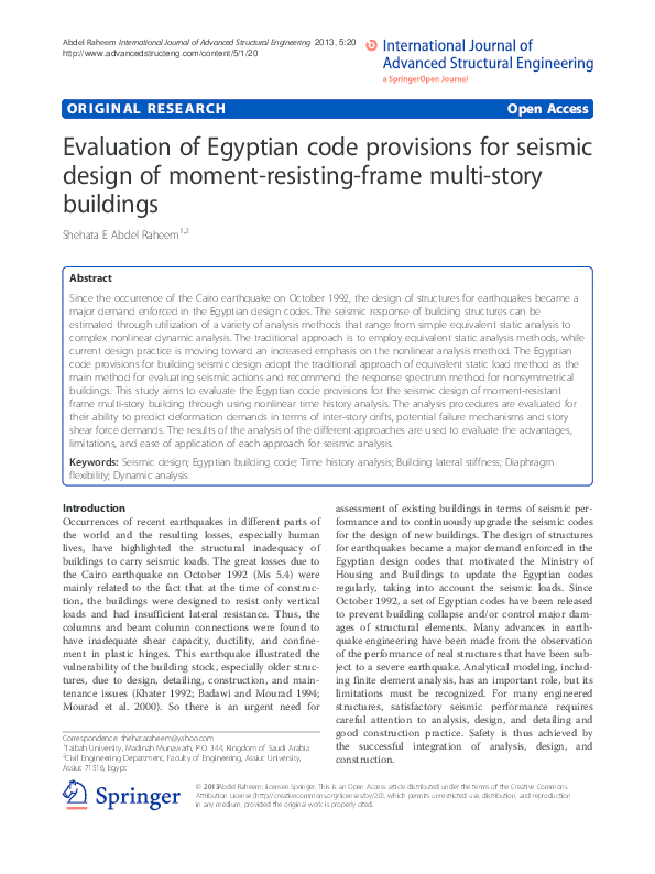 (PDF) Evaluation of Egyptian code provisions for seismic design of ...
