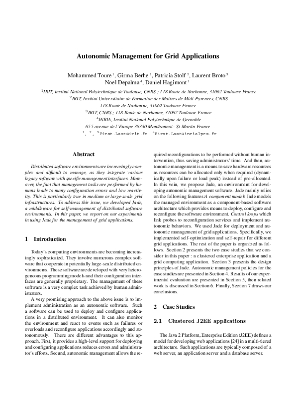 (PDF) Autonomic Management for Grid Applications