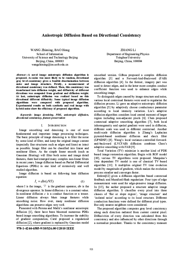 (PDF) Anisotropic Diffusion Based on Directional Consistency
