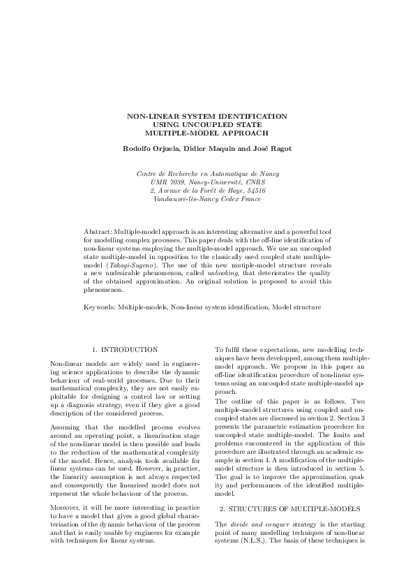 Pdf Nonlinear System Identification Using Uncoupled State Multiple