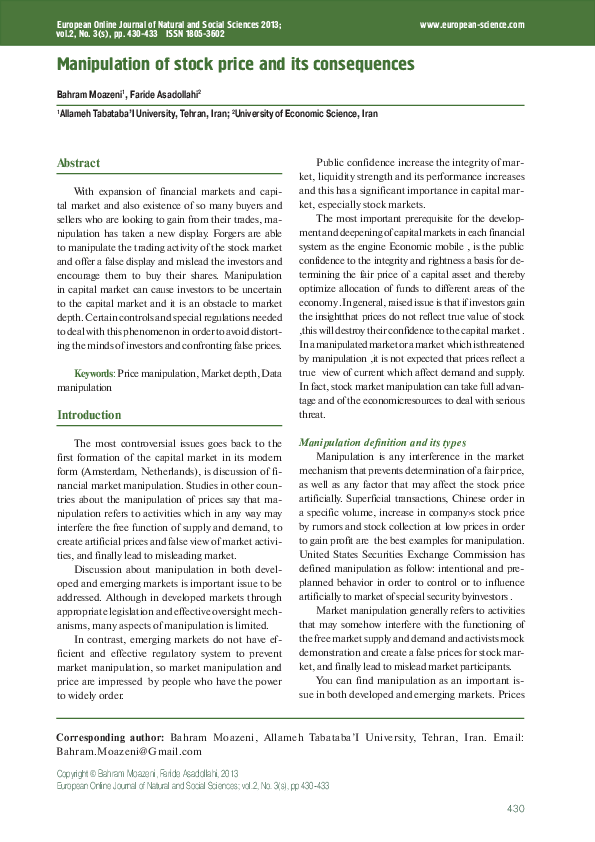 (PDF) Manipulation of stock price and its consequences