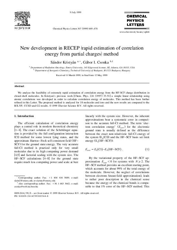 (PDF) New development in RECEP rapid estimation of correlation / energy from partial charges method