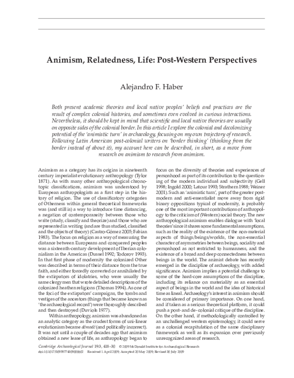 (PDF) Animism, relationality, life: post-Western perspectives