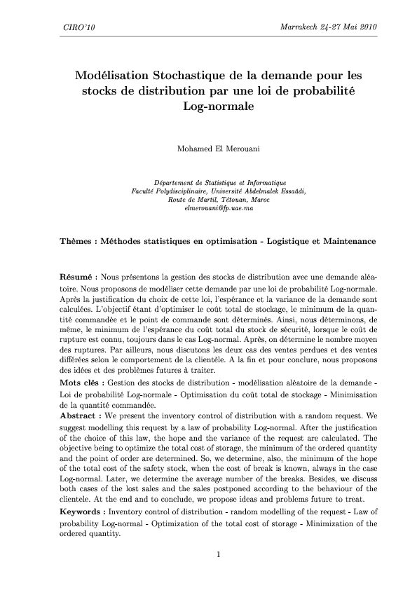 (PDF) Modélisation Stochastique de la demande pour les stocks de distribution par une loi de ...